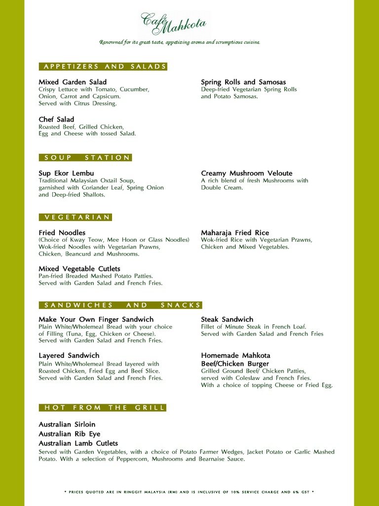 Cafe Mahkota Menu PDF | PDF | Salad | Asian Cuisine