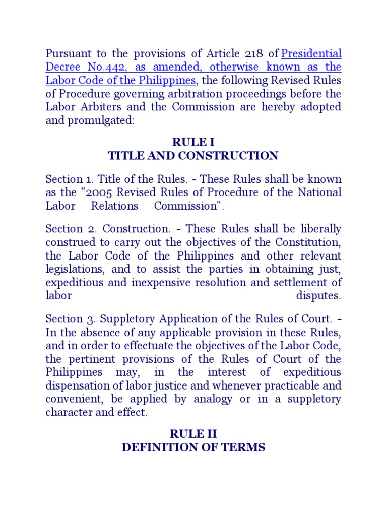 Presidential Decree No.442, As Amended, Otherwise Known As The Labor ...