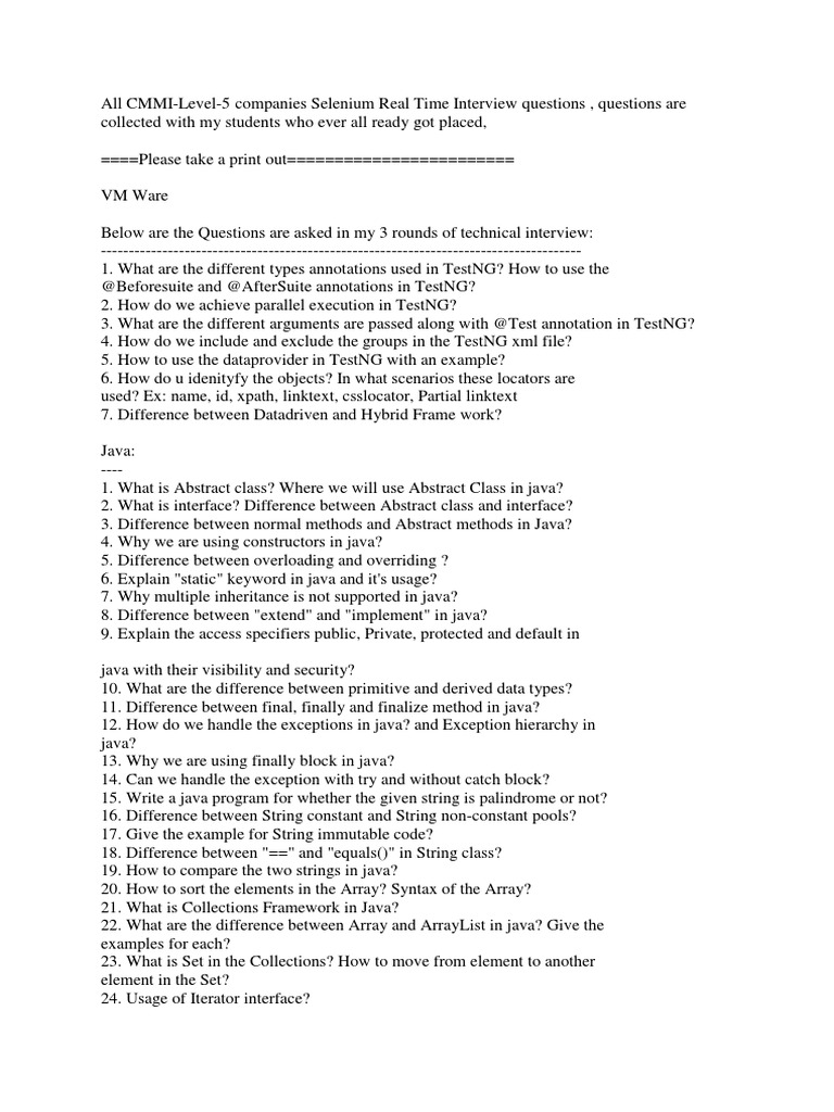 Selenium and Java Interview Questions | PDF | Method (Computer ...