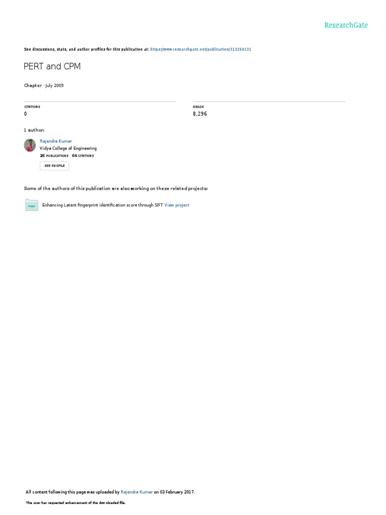 BookChapter PERTandCPM PDF | PDF | Project Management | Systems Science