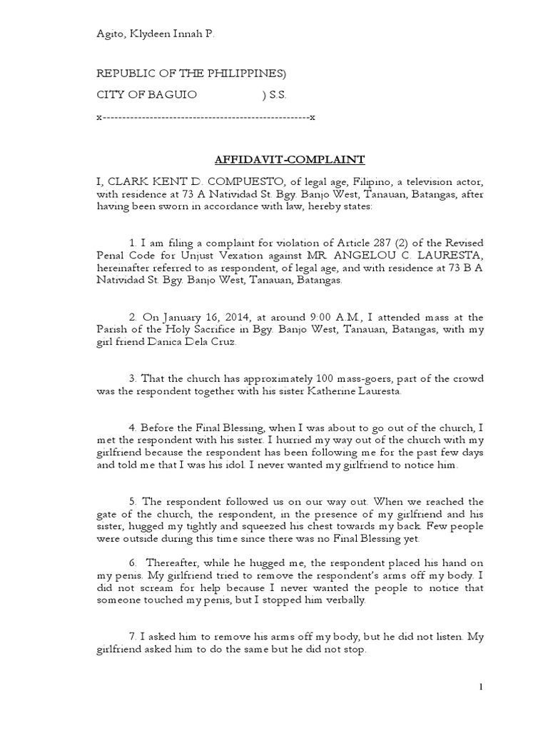 Unjust Vexation | PDF | Affidavit | Violence