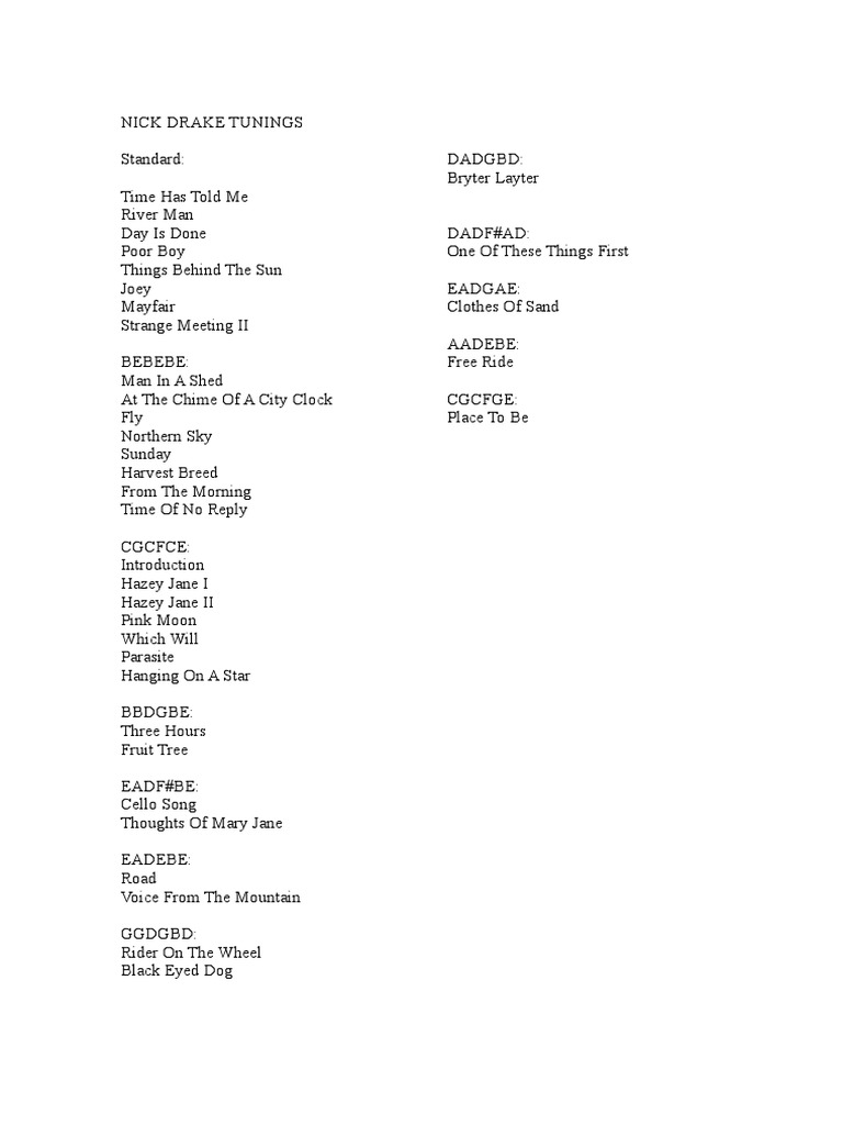 Nick Drake Tunings | PDF