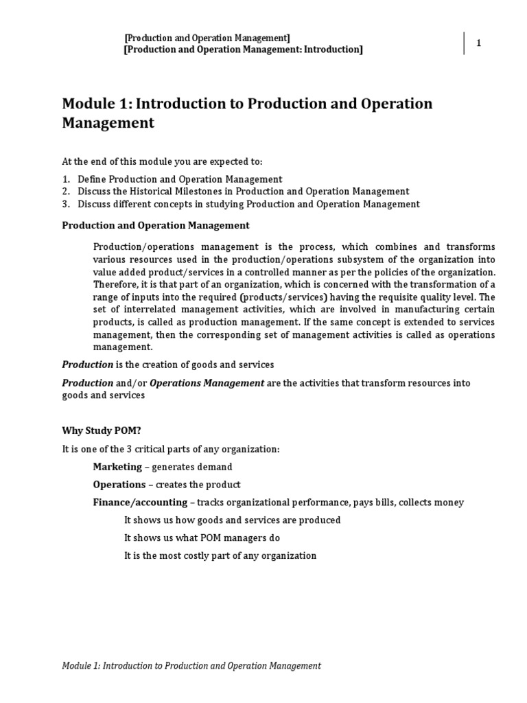 Module 1 Introduction To Production and Operation Management | PDF ...