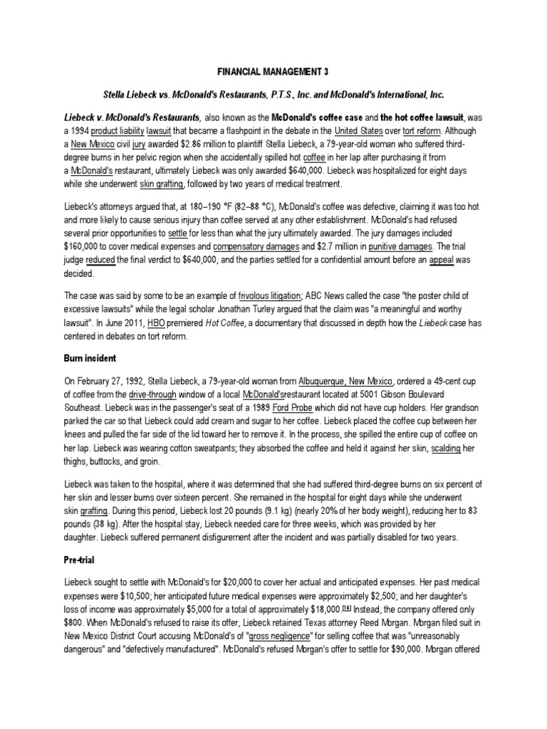 Liebeck v. McDonald's: Hot Coffee Case | PDF | Common Law | Justice