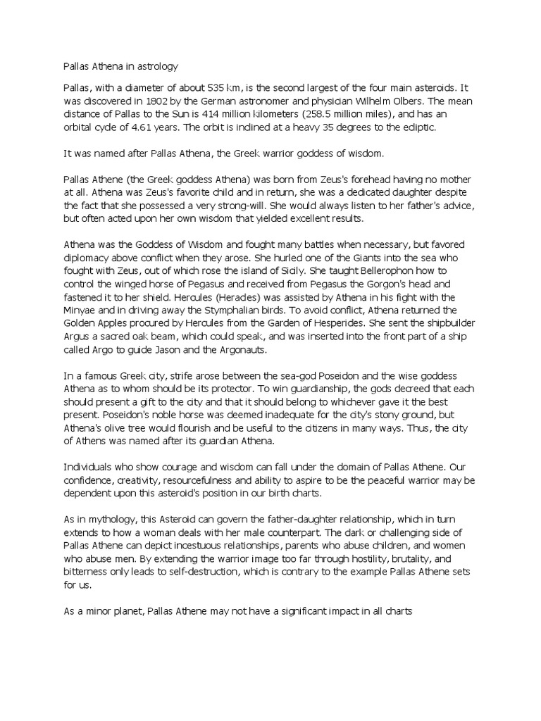 Pallas Athena in Astrology | Download Free PDF | Athena | Greek Mythology
