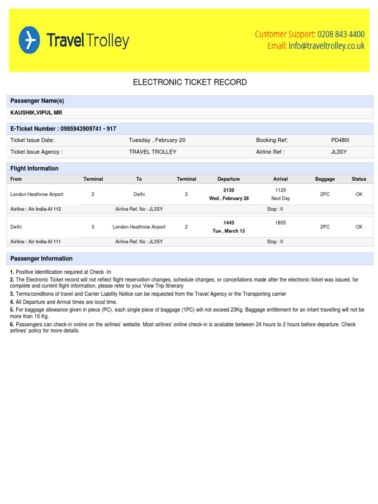 Electronic Ticket Record: Passenger Name(s) | PDF | Service Industries ...