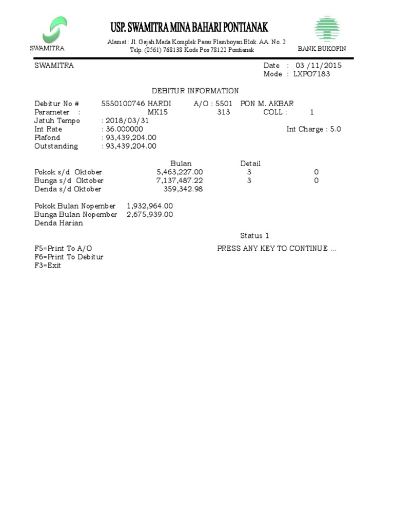 Informasi Debitur Hardi | PDF