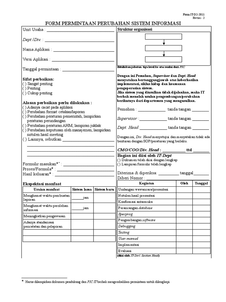 IT D2 2011 - Form Permintaan Perubahan SI - Form PDF | PDF
