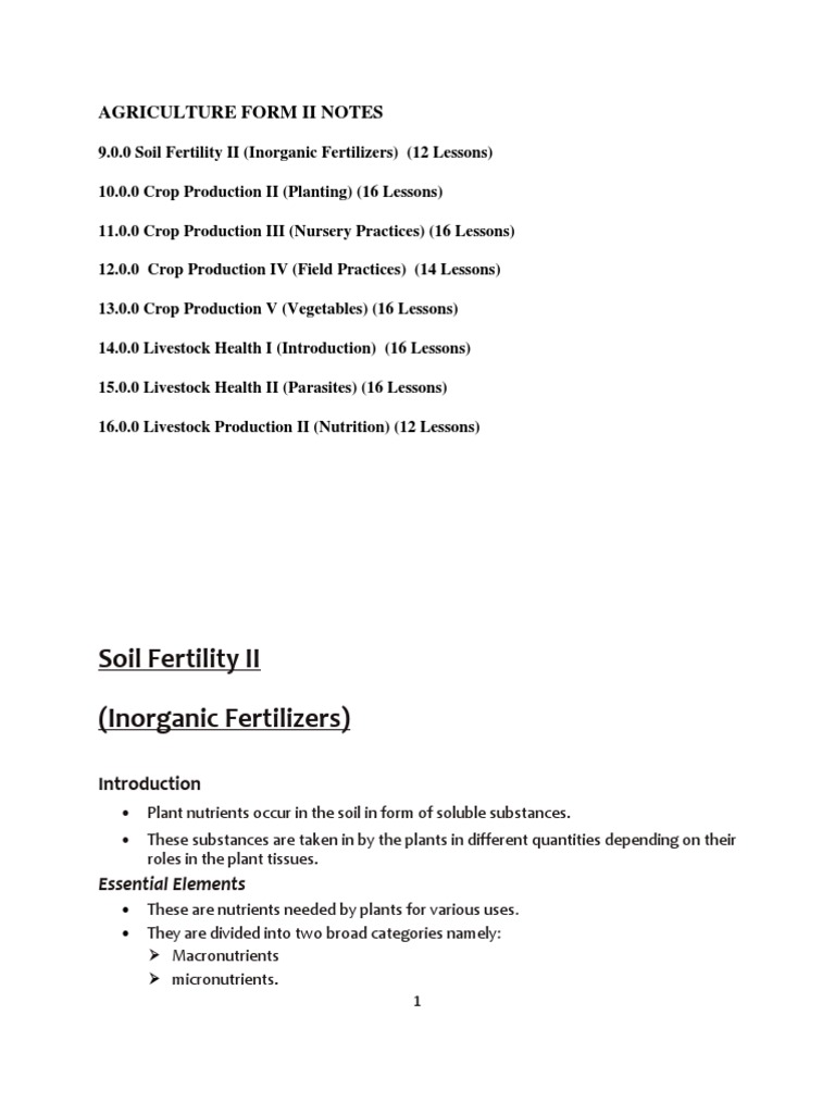 Agriculture Form 2 Notes | PDF | Grafting | Fertilizer