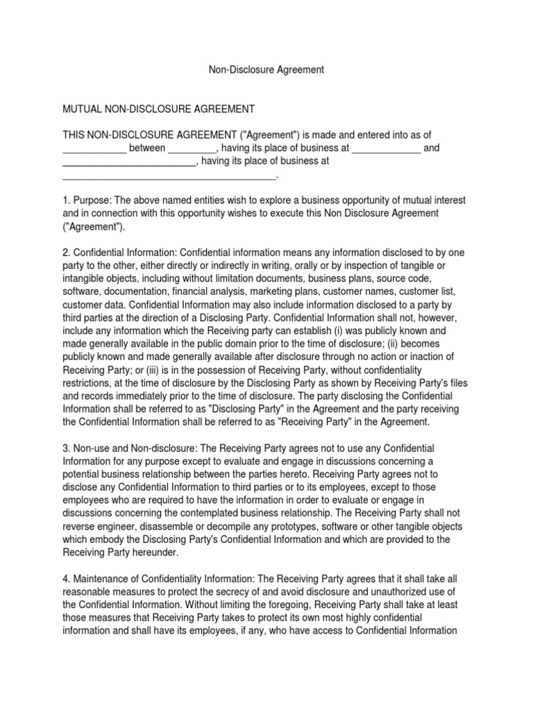 NDA Template | PDF | Non Disclosure Agreement | Virtue