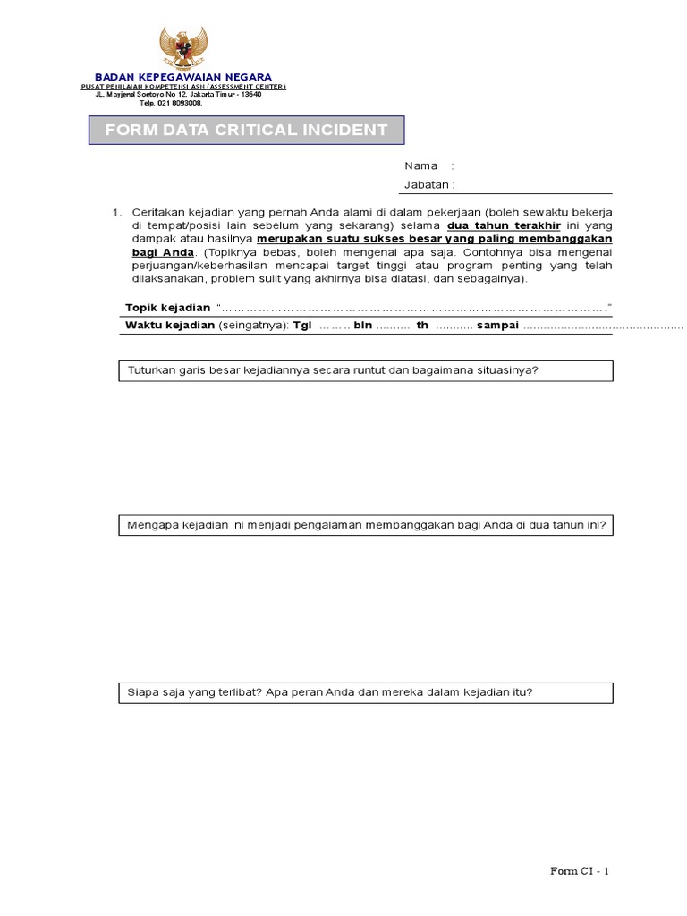 Form Critical Incident | PDF