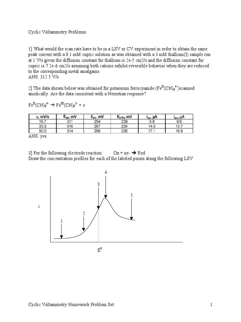 Cyclic Voltammetry Problems | PDF | Scientific Techniques | Chemistry