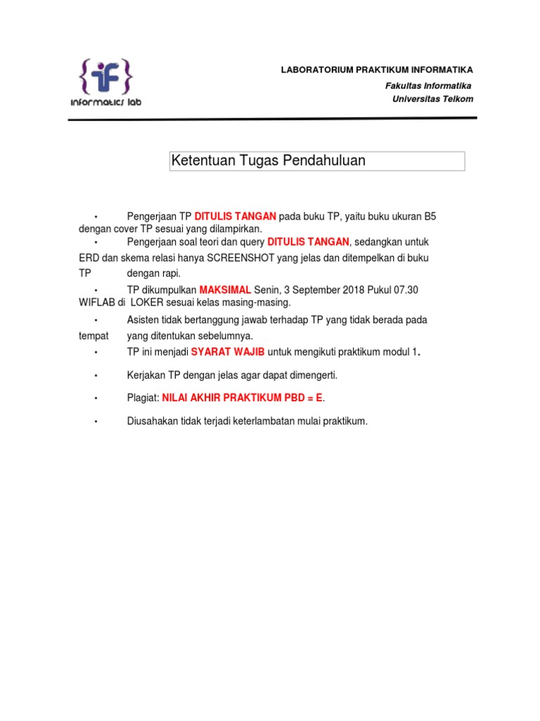 Soal Tugas Pendahuluan Modul 1 Pemodelan Basis Data | PDF