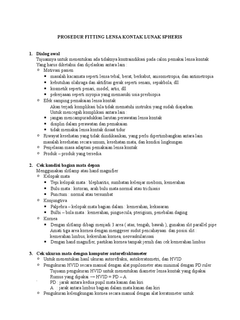 Materi Training - Fitting Lensa Kontak Spheris | PDF