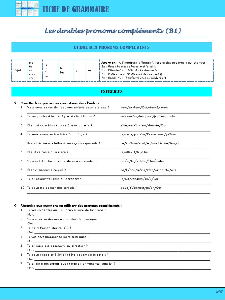 b1 Grammaire Doubles-Pronoms-Complc3a9ments2 PDF | PDF | Arts du ...