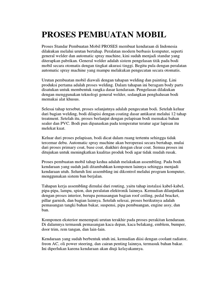 Proses Pembuatan Mobil | PDF
