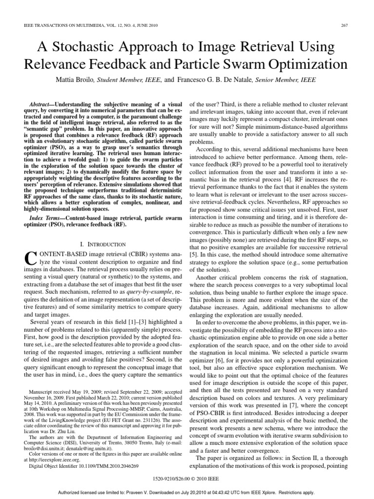 A Stochastic Approach To Image Retrieval Using Relevance Feedback and Particle Swarm ...