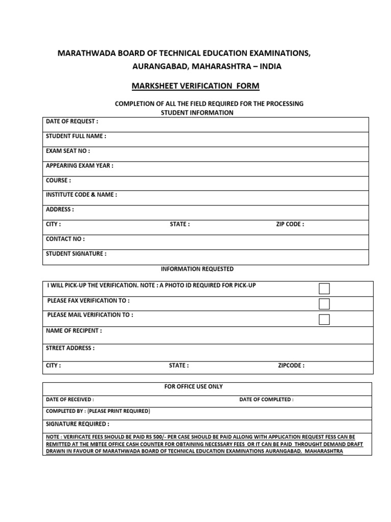 Marksheet Verification Form | PDF