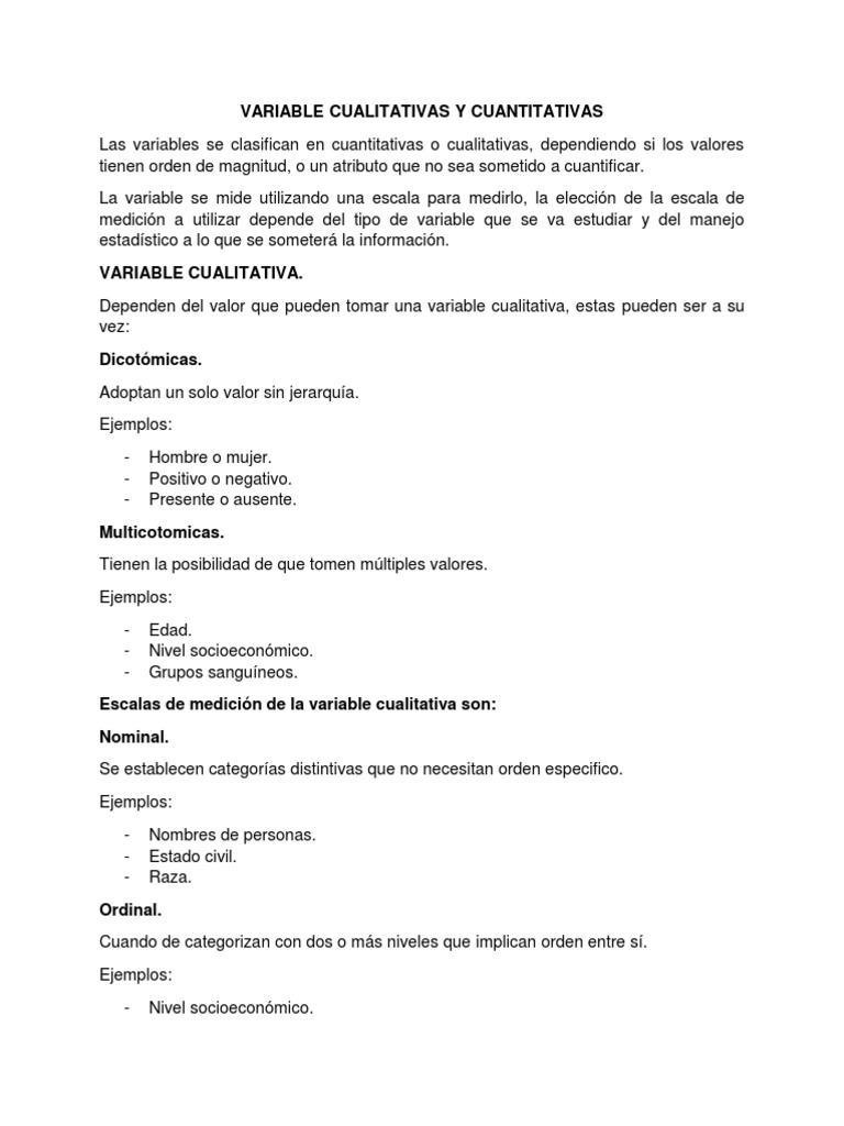 Variable Cualitativas y Cuantitativas | PDF | Estadísticas | Science