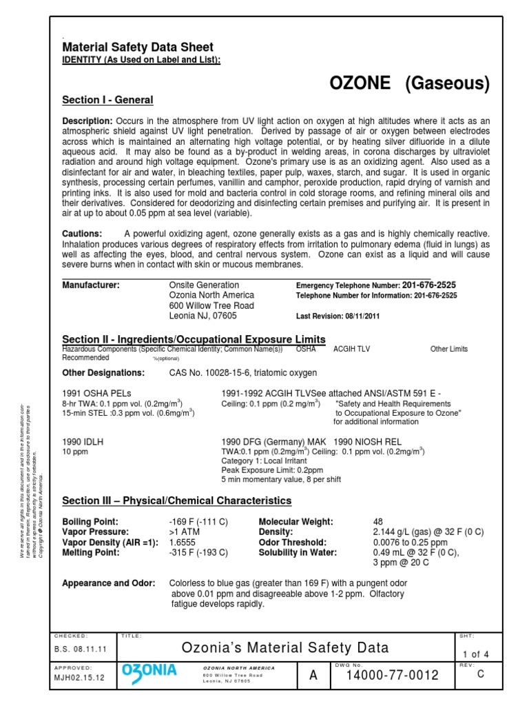 1.0 - Ficha de Datos de Segurdad Ozono Ozonia | PDF | Ozone | Fires
