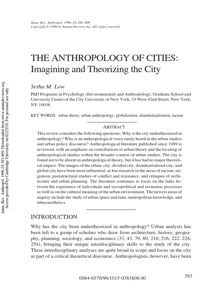 Anthropology of Cities - Setha M. Low | PDF | Anthropology | City