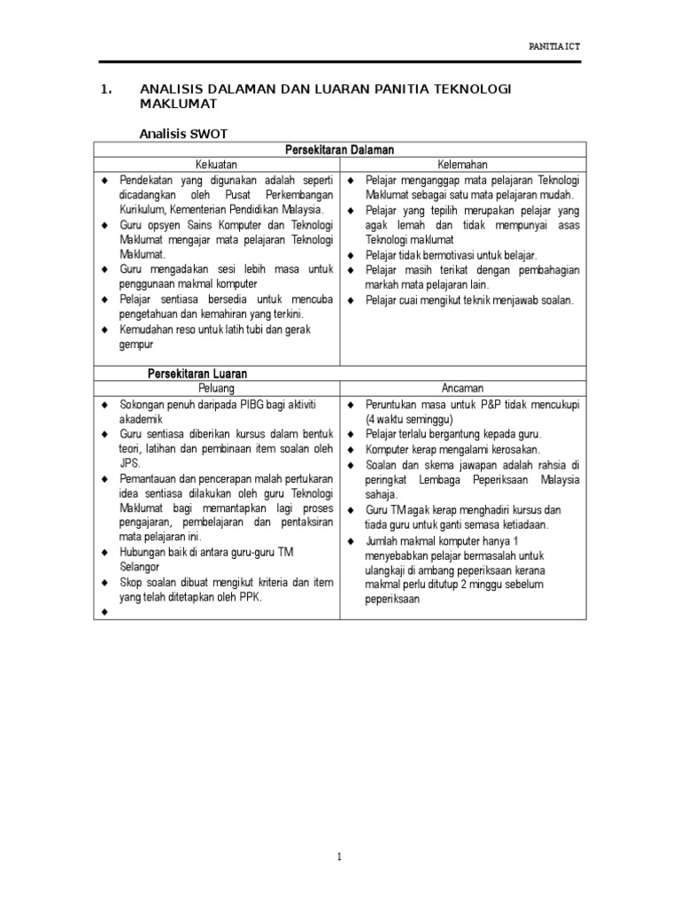 Perancangan Strategik Panitia Ict Contoh | PDF