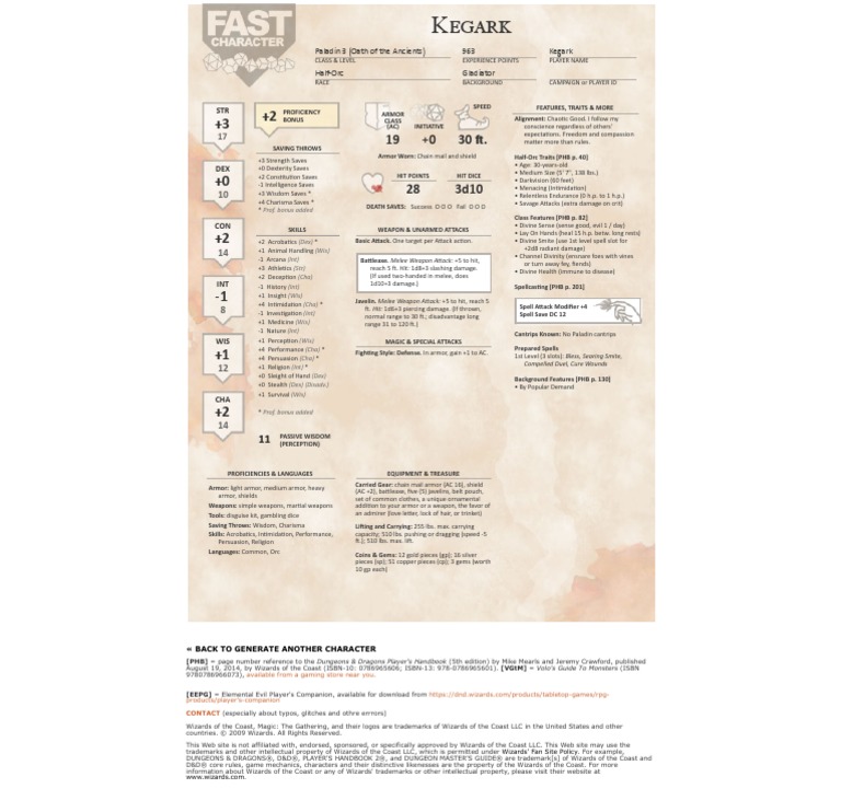 Paladin Lvl.3 Character Sheet DND 5E | PDF | Dungeons & Dragons ...