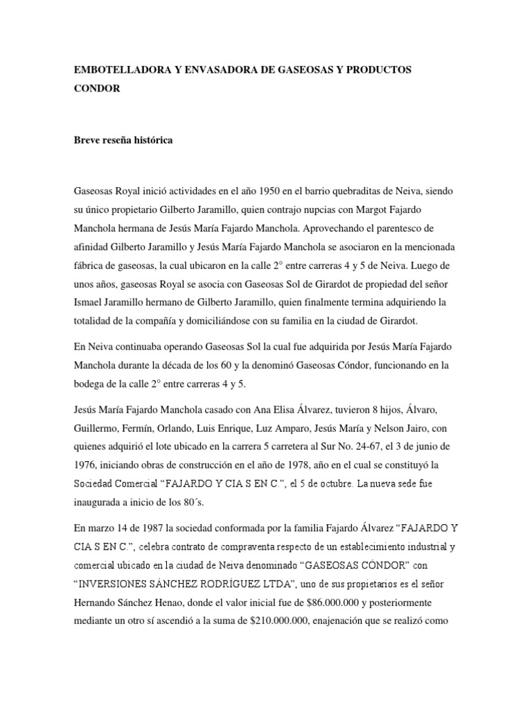 Historia y Productos de Gaseosas Cóndor | PDF | Calidad (comercial ...