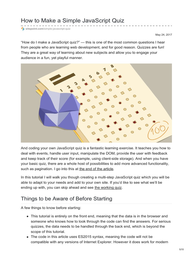 Java Script Create Quiz Pdf Java Script Software Development 2214