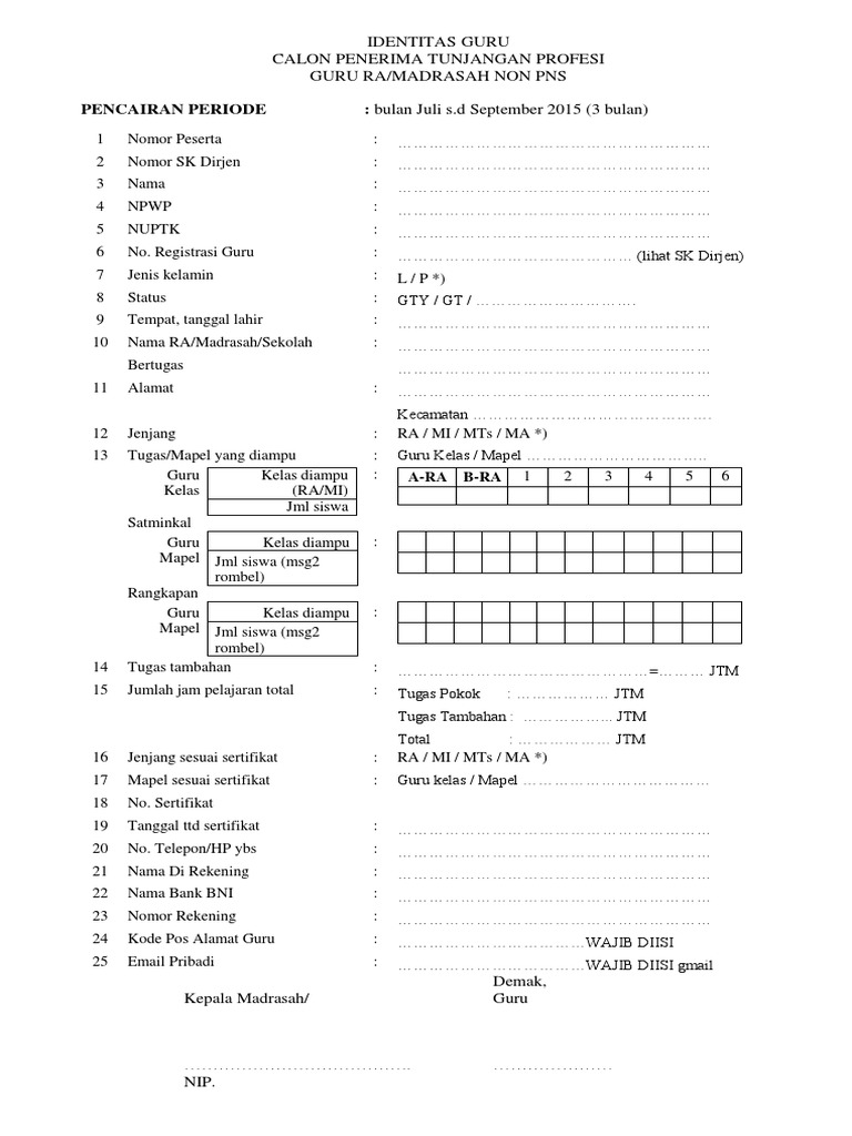Form Identitas Guru Non Pns | PDF