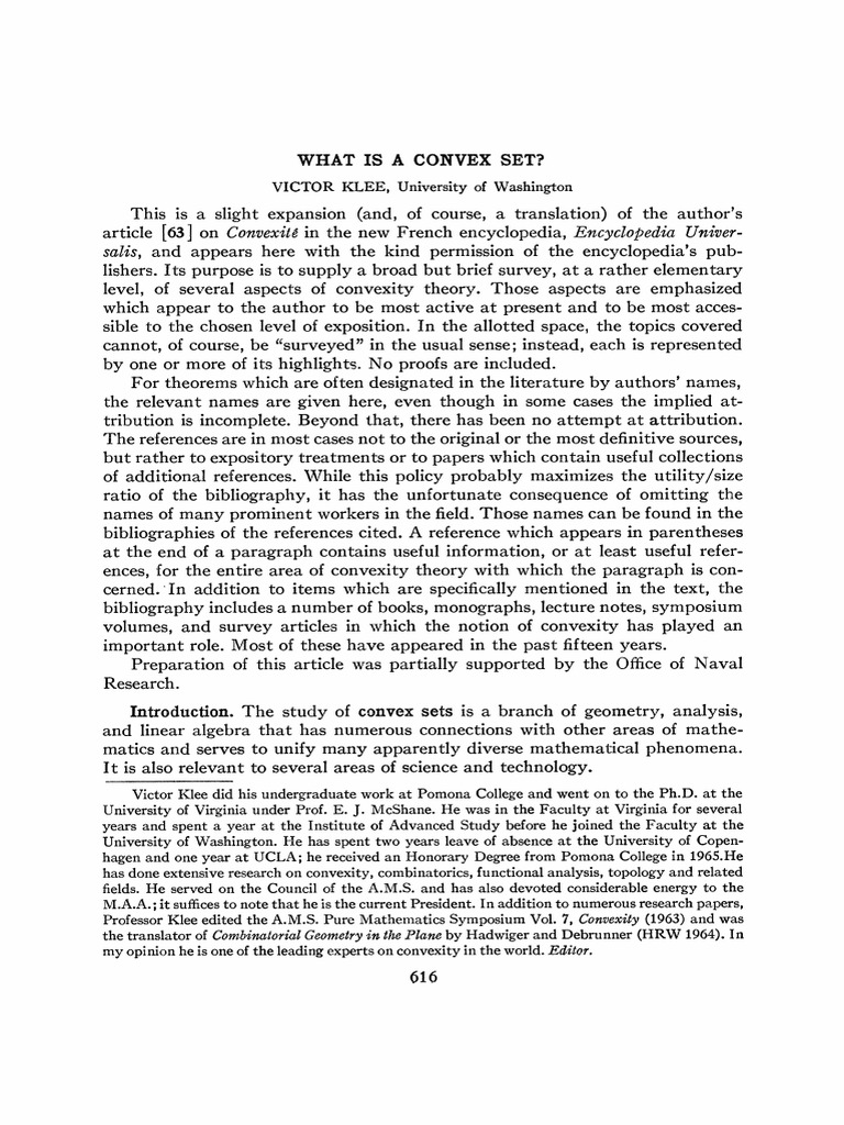 What Is The Convex Set - Victor Klee PDF | PDF