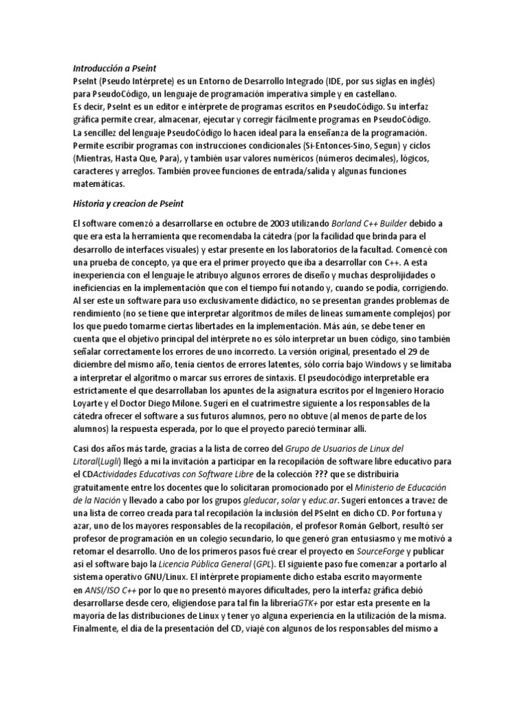 Introducción A Pseint | PDF | Algoritmos | Programación de computadoras