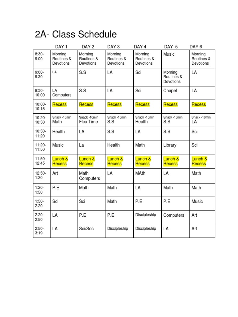 2a Class Schedule | PDF