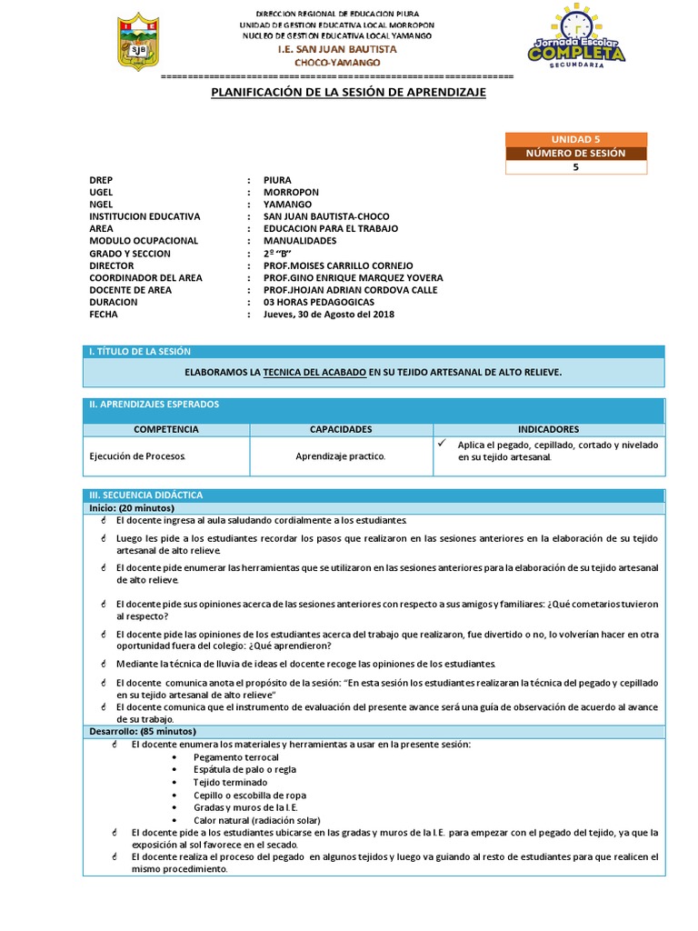 Sesion de aprendizaje EPT | Maestros | Modificación de comportamiento