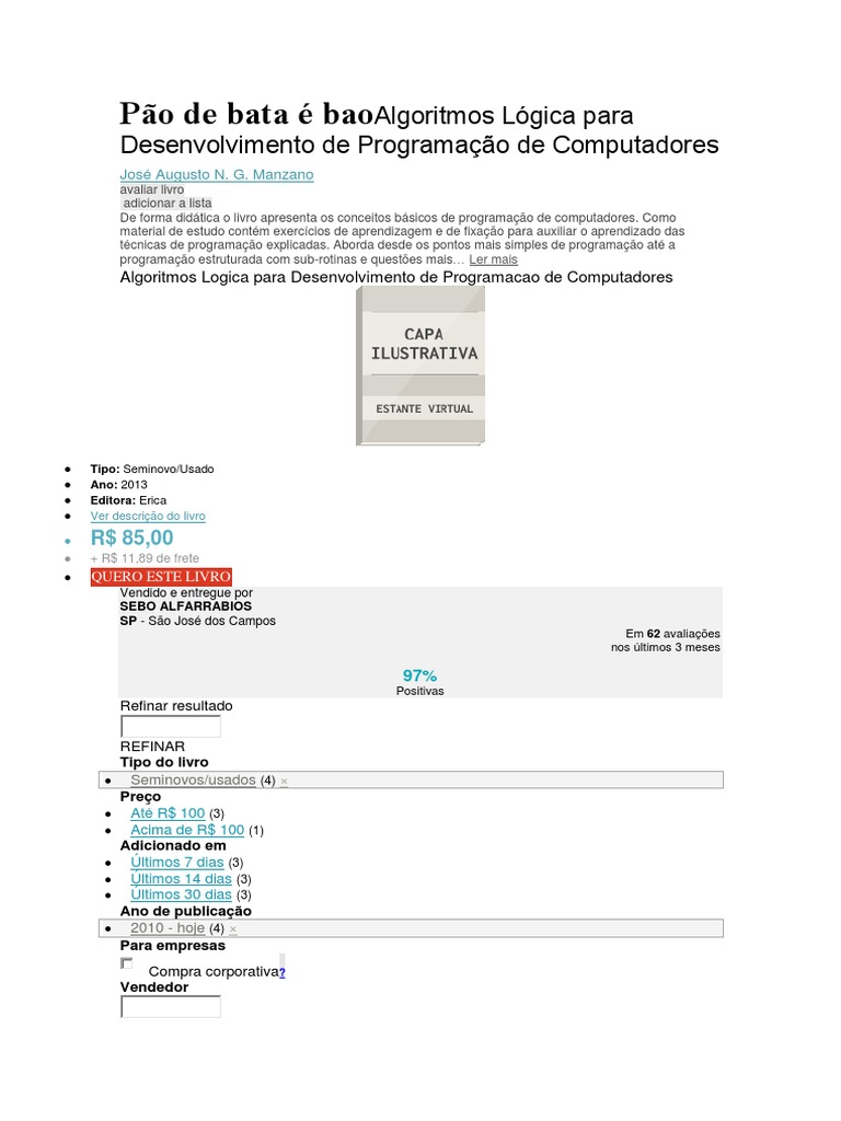Algoritmos Lógica para Desenvolvimento de Programação de Computadores ...