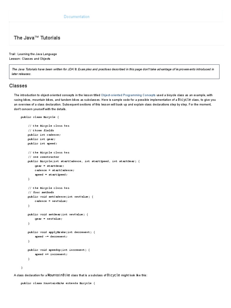 Classes The Java™ Tutorials Learning The Java Language Classes And Objects Pdf Class 4806