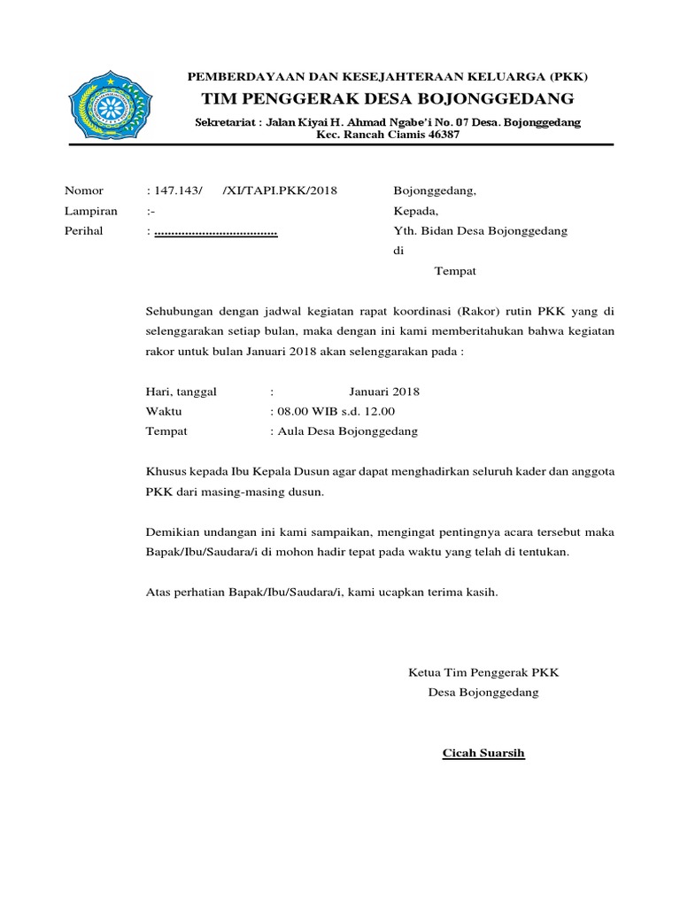 Surat PKK Bojonggedang | PDF