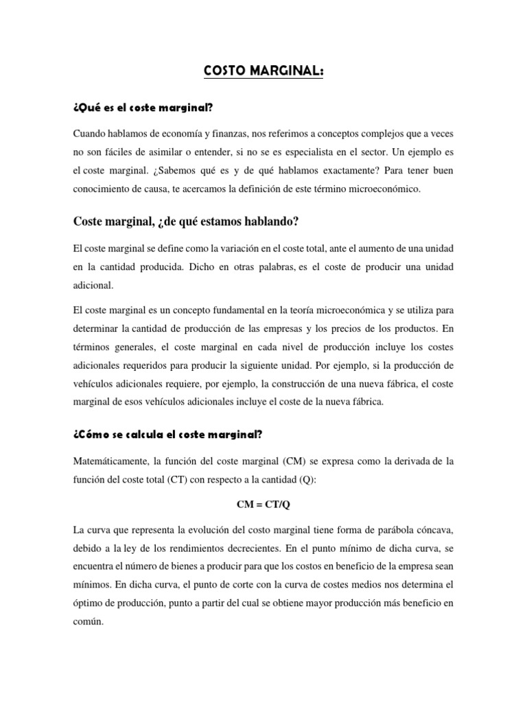 Costo Marginal y Utilidad Marginal | PDF | Costo marginal | Utilidad