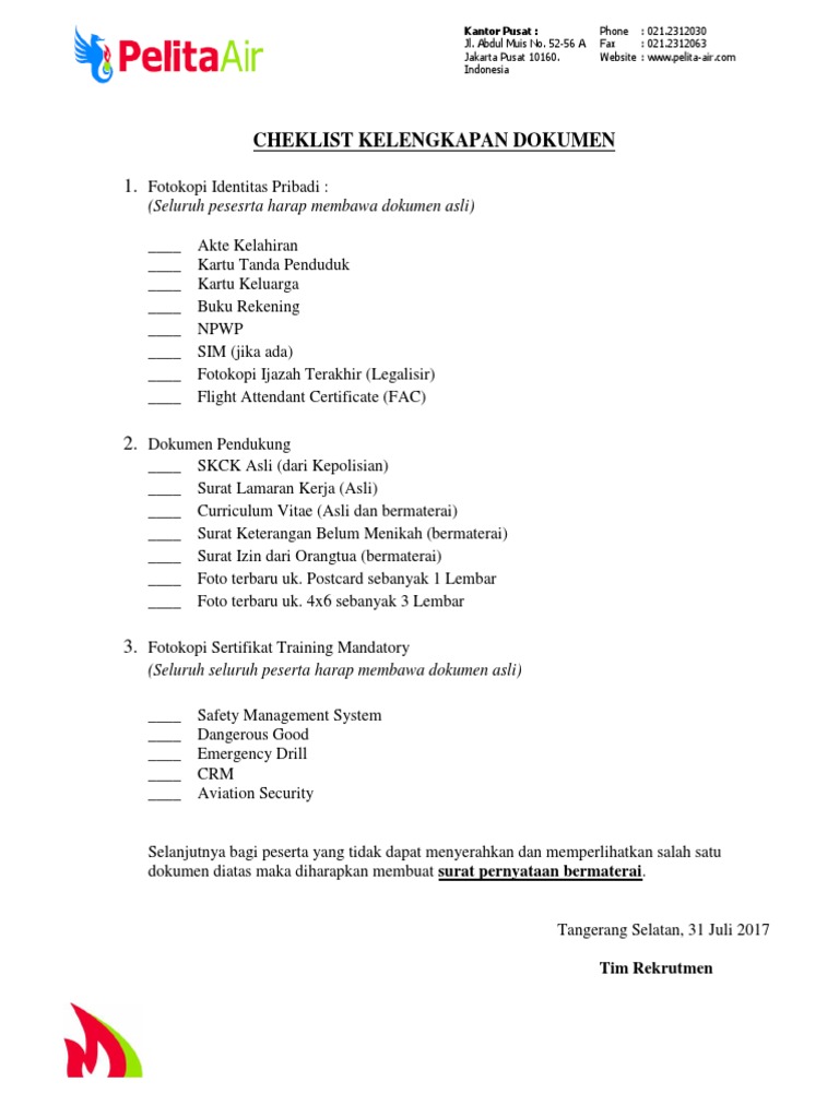 Checklist Kelengkapan Dokumen | PDF