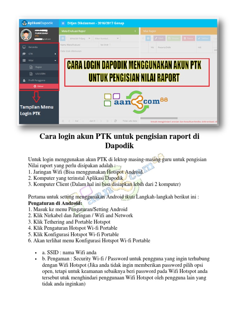 Cara Login Akun PTK Untuk Pengisian Raport Di Dapodik PDF | PDF