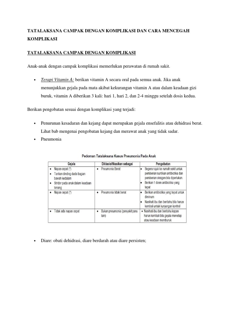 Tatalaksana Campak Dengan Komplikasi Dan Cara Mencegah Komplikasi | PDF