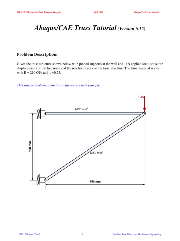 Abaqus/CAE Truss Tutorial: (Version 6.12) | PDF | Truss | Finite ...