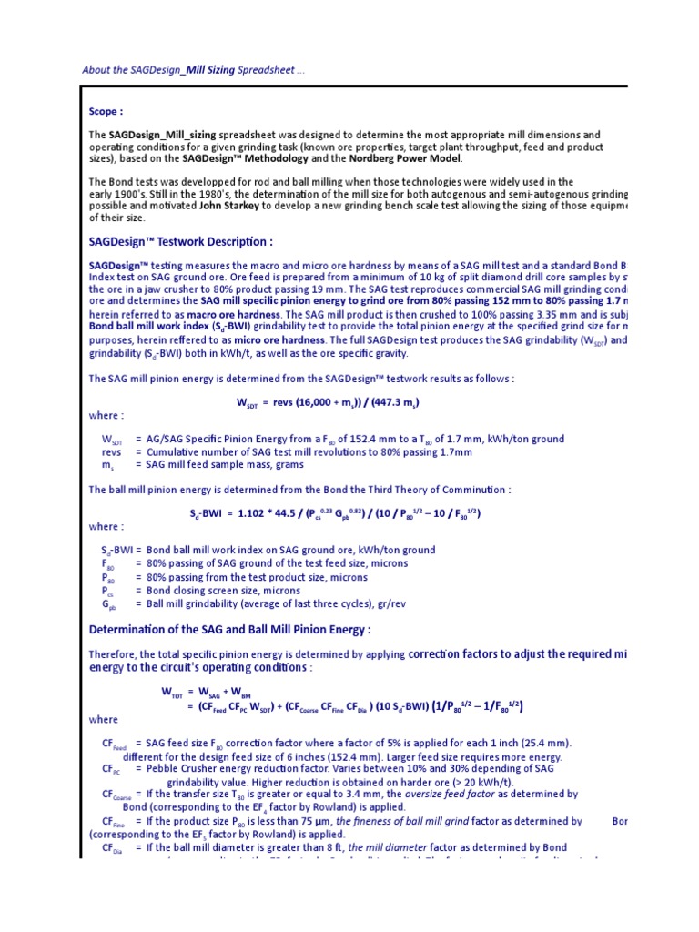 SAGDesign Mill Throughput Calculation Tool | PDF | Mill (Grinding) | Nature