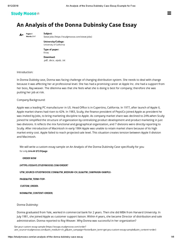 An Analysis of The Donna Dubinsky Case Essay | PDF | Leadership ...