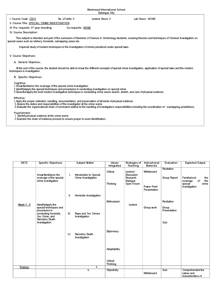 Syllabus Special Crime | PDF | Forensic Science | Crime Scene