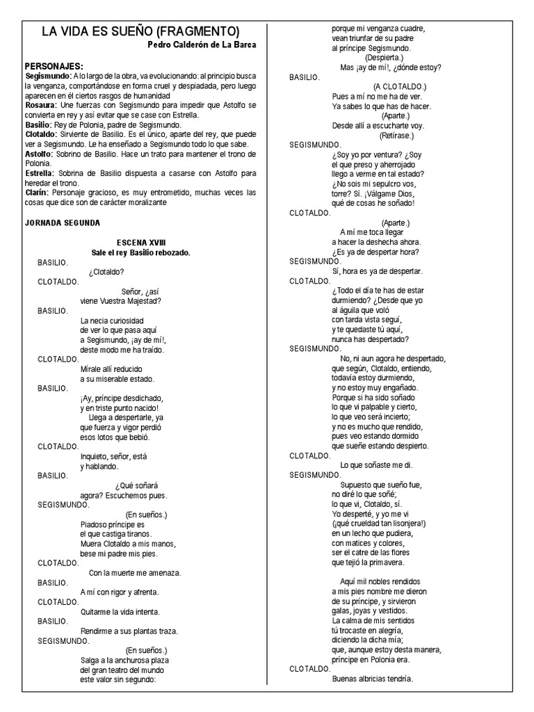 Fragmento de "La vida es sueño" | PDF