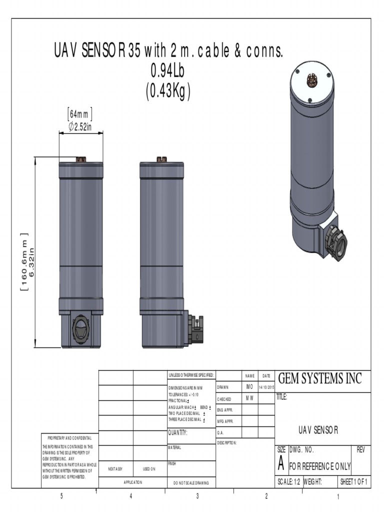 UAV SENSOR 35 With 2 M. Cable & Conns. 0.94Lb (0.43Kg) : 64mm 2.52in ...