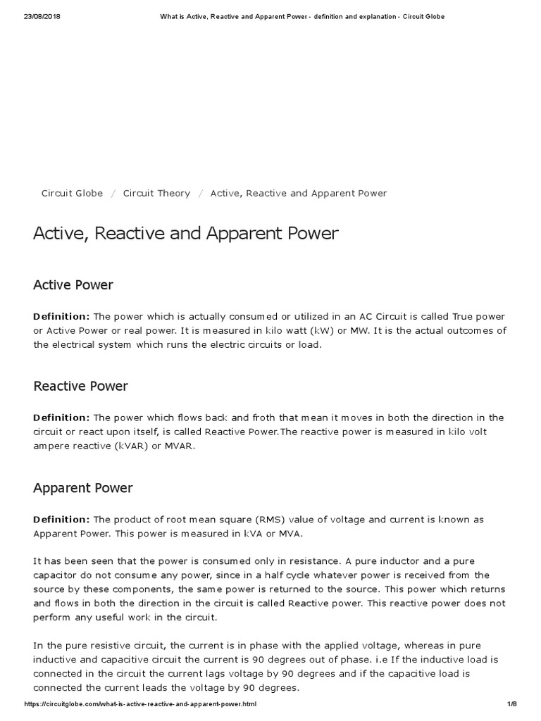 What Is Active, Reactive and Apparent Power - Definition and ...
