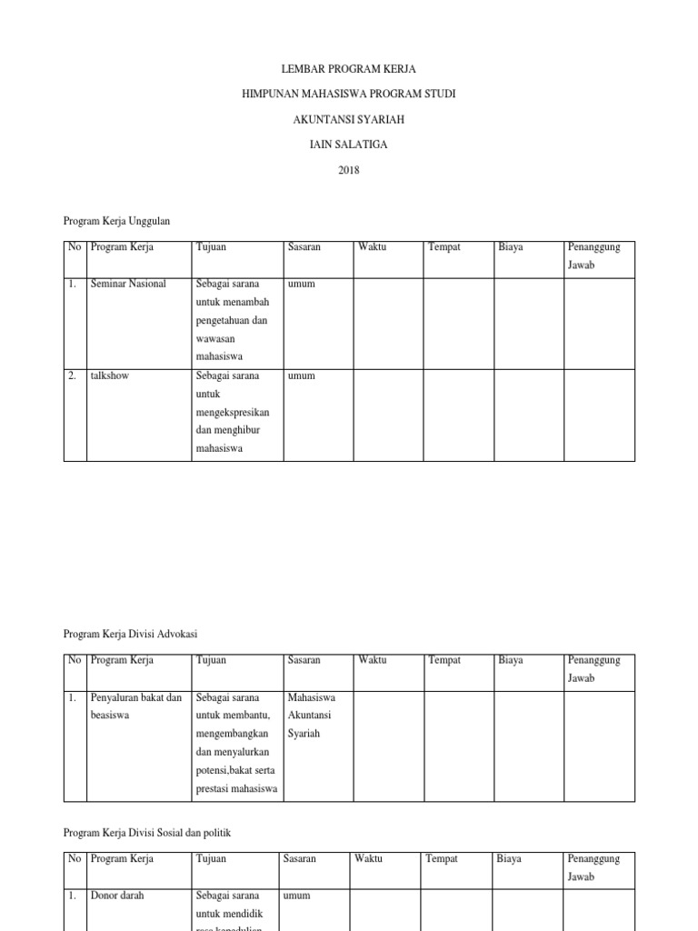 Contoh Lembar Program Kerja Hmps Aks | PDF