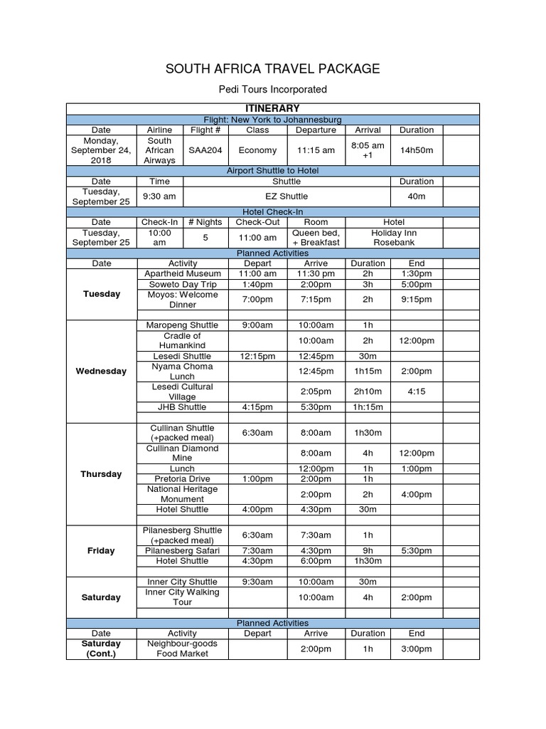 South Africa Travel Package 2nd Draft | PDF | Violence